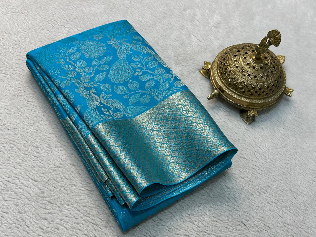 Star Command Blue Pure Mysore Silk Saree With Full Zari Weaving